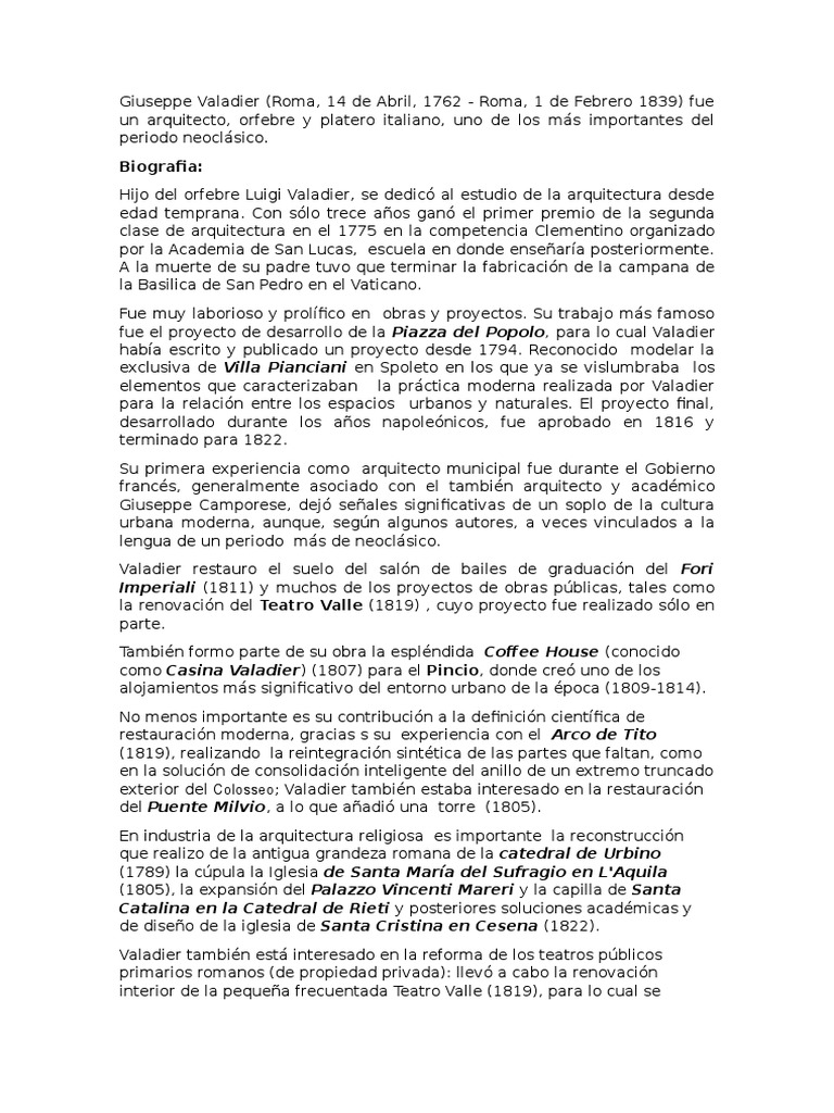 Giuseppe Valadier: Arquitectura Neoclásica | PDF | Roma | Papa