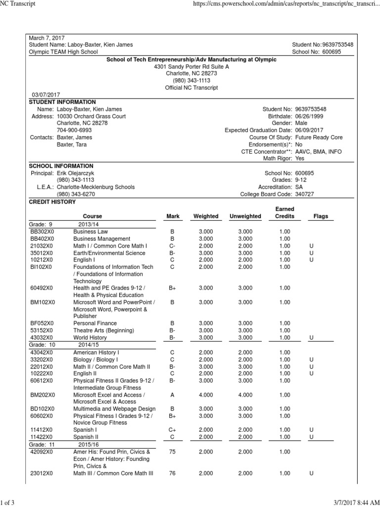 Kien NC Transcript | PDF | Grading (Education) | Secondary School