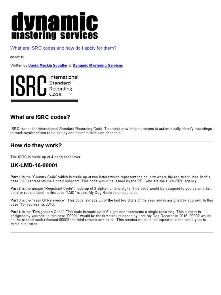 What Are ISRC Codes and How Do I Apply For Them? | Download Free PDF ...