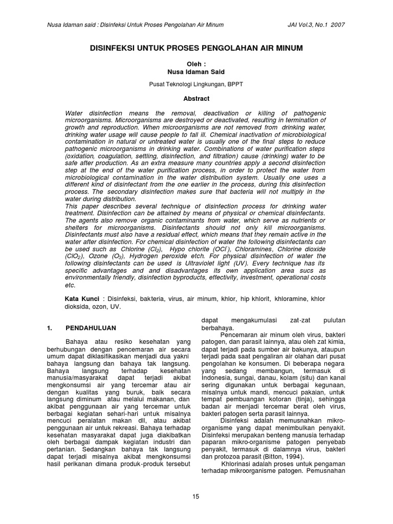 Desinfeksi Untuk Proses Pengolahan Air Minum PDF | PDF | Water ...