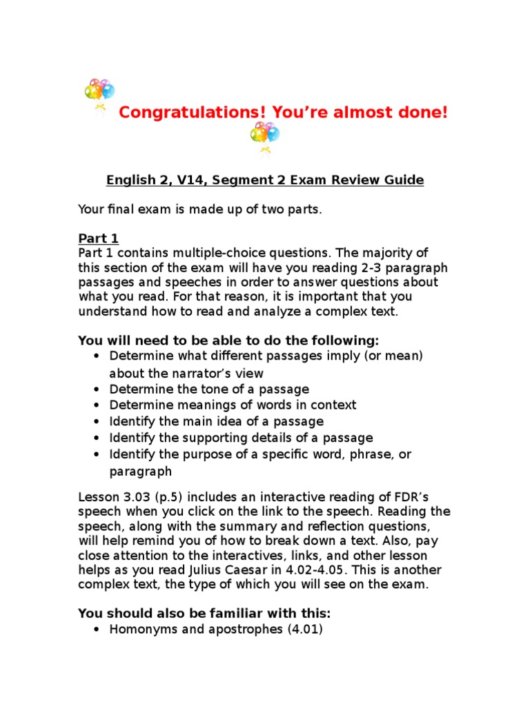 Congratulations! You're Almost Done!: English 2, V14, Segment 2 Exam ...