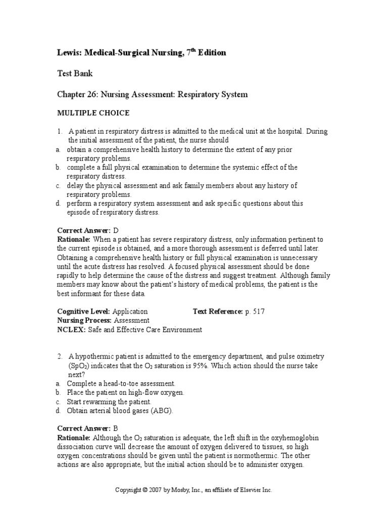 Test Bank Chapter 26: Nursing Assessment: Respiratory System | PDF ...