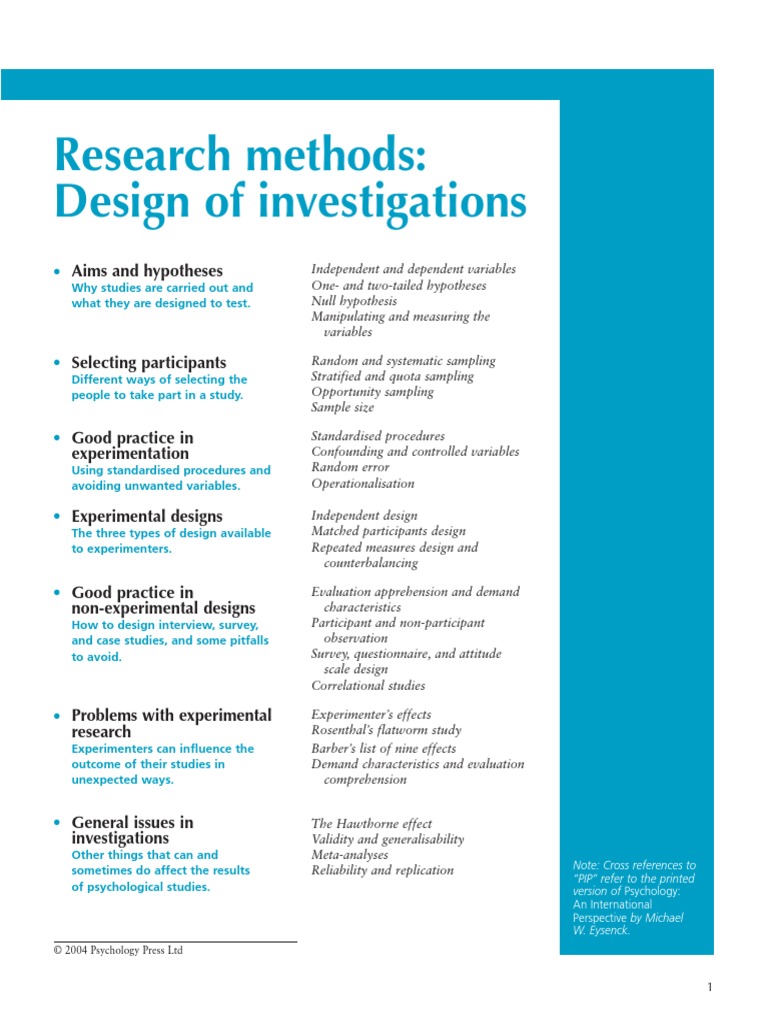 Research Methods Design of Investigations | PDF | Hypothesis | Sampling ...