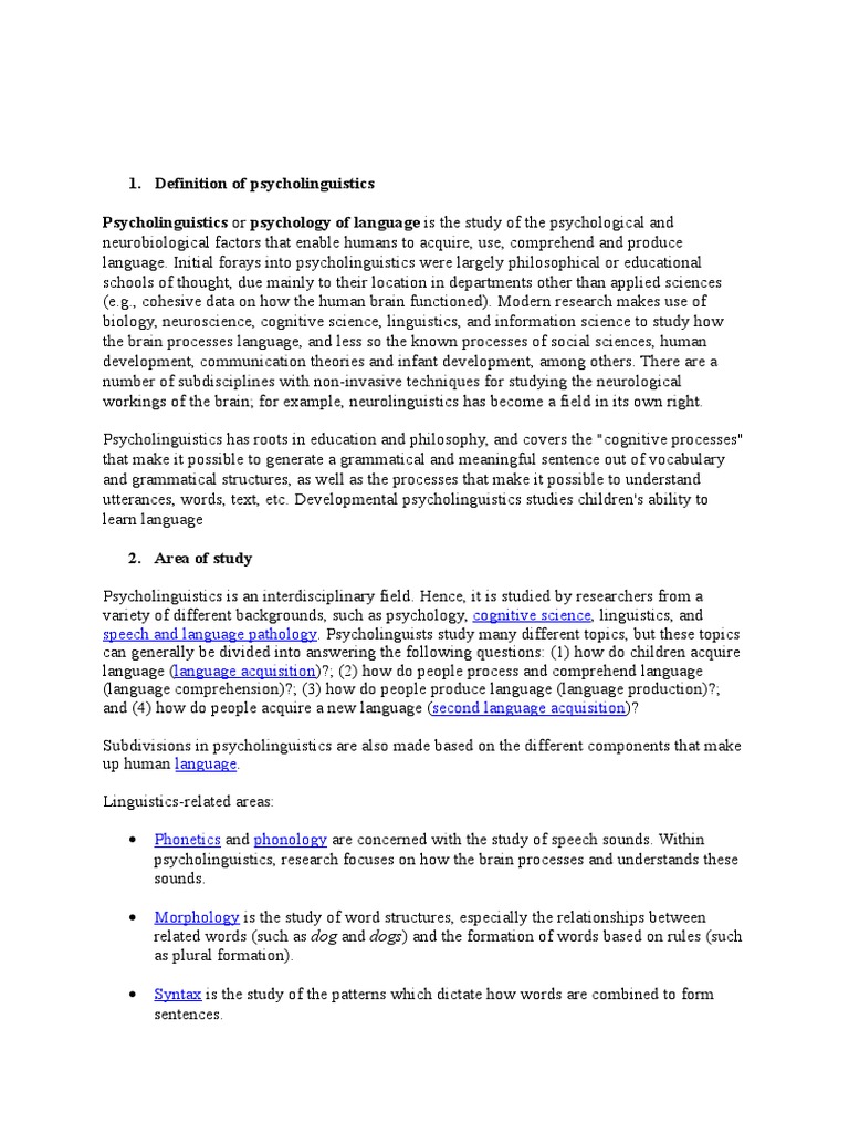 Definition of Psycholinguistics | PDF | Psycholinguistics | Language ...