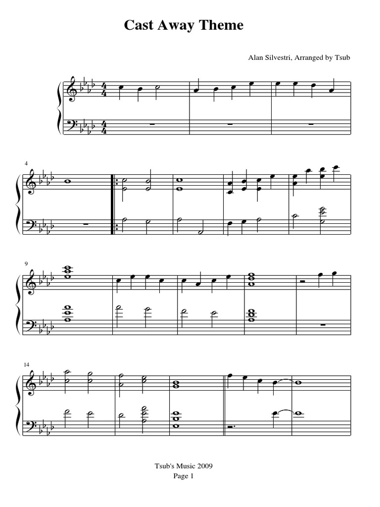 Cast Away Theme: Alan Silvestri, Arranged by Tsub | PDF