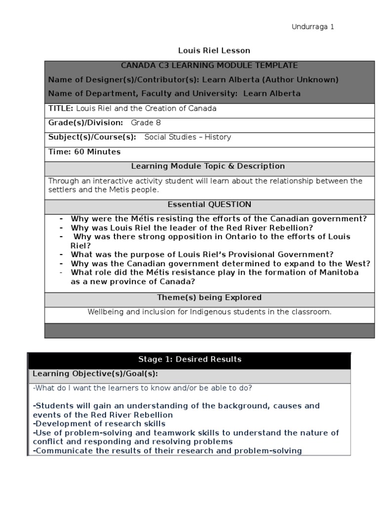 Louis Riel - Lesson Plan | Download Free PDF | Educational Assessment ...