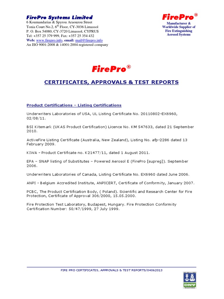 11.2 FirePro Certificates, Approvals & Test Reports 04062013 | PDF ...