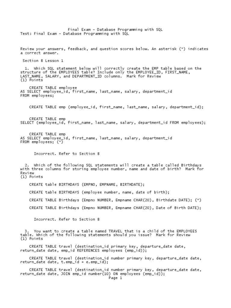 Final Exam Database Programming With Sql Pdf Database Index Sql