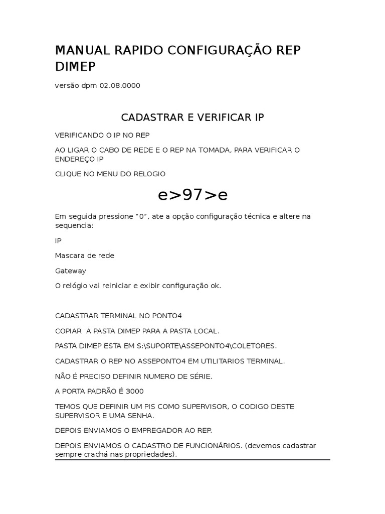 Manual Rapido Configuração Rep Dimep | PDF | Endereço de IP ...