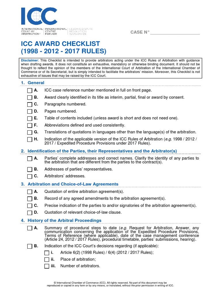 ICC Award Checklist English | PDF | Arbitration | Arbitral Tribunal