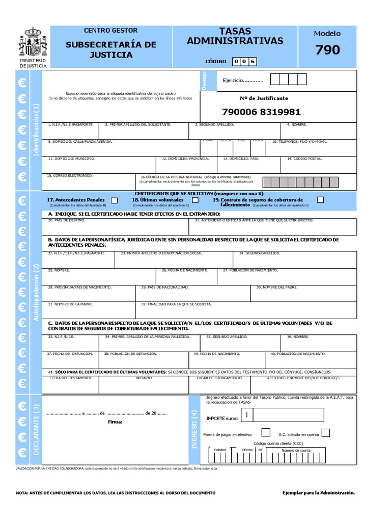 Modelo 790: Últimas Voluntades y Tasas | PDF | Gobierno | Bancario