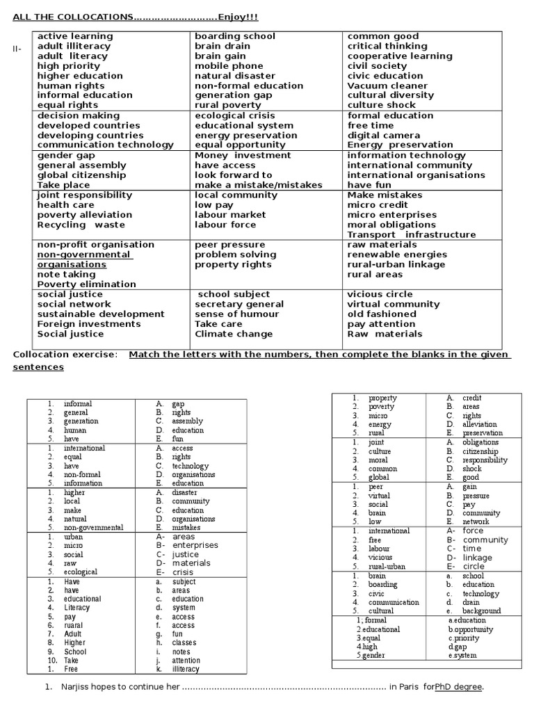 All Bac Collocations | PDF | Poverty | Poverty & Homelessness