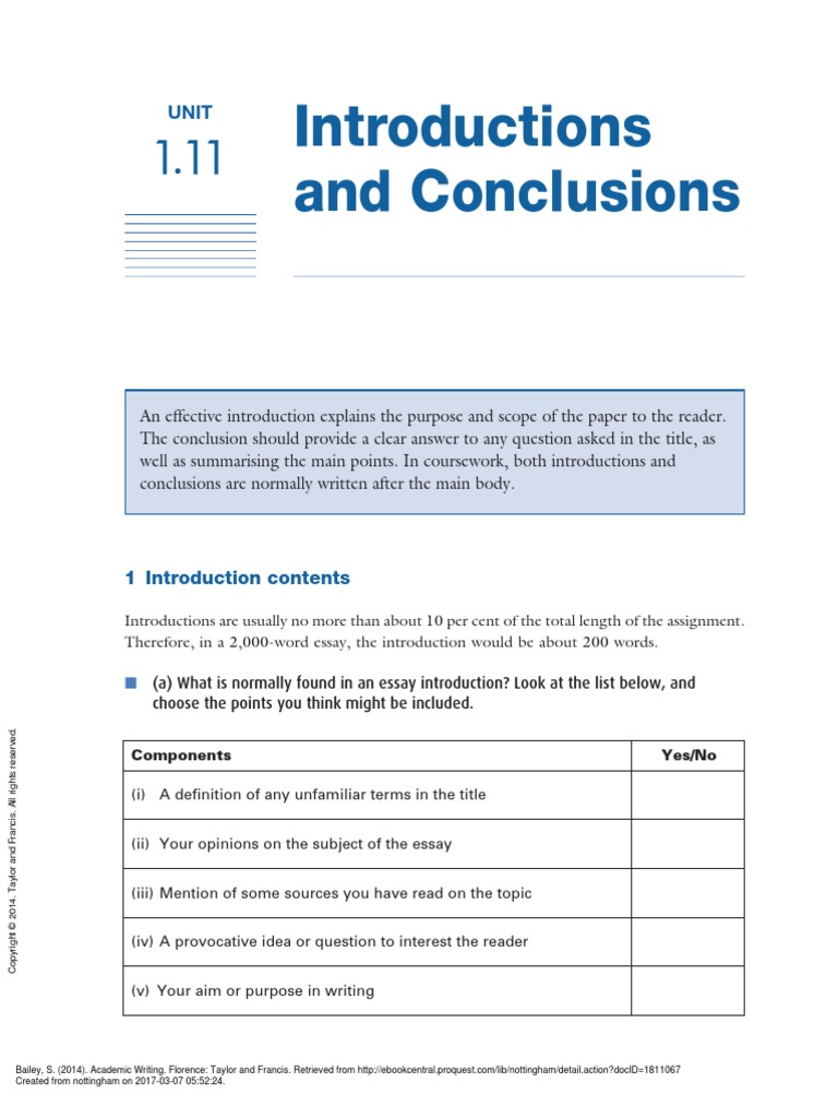 Introductions and Conclusions: Components Yes/No | PDF | Educational ...