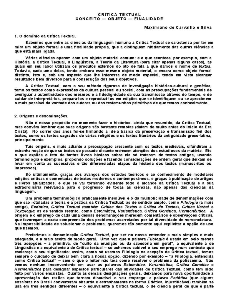 Critica Textual Max | PDF | Crítica textual | Filologia