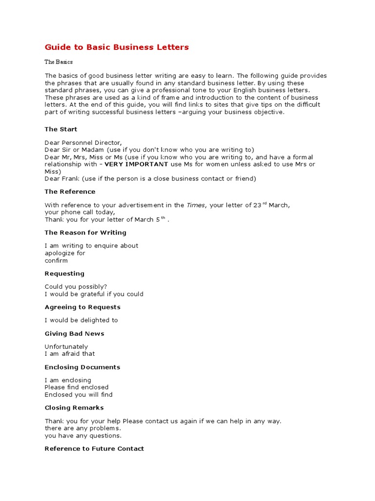 Essential Guide to Business Letters | PDF | Career & Growth | Language ...