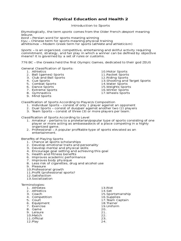 Classification of Sports in Education | PDF | Sports | Physical Education