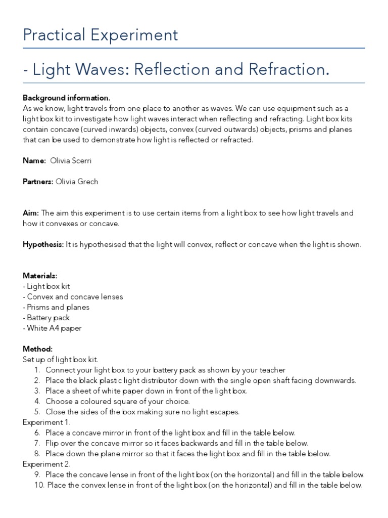 practical experiment- reflection and refraction 1 | Lens (Optics ...