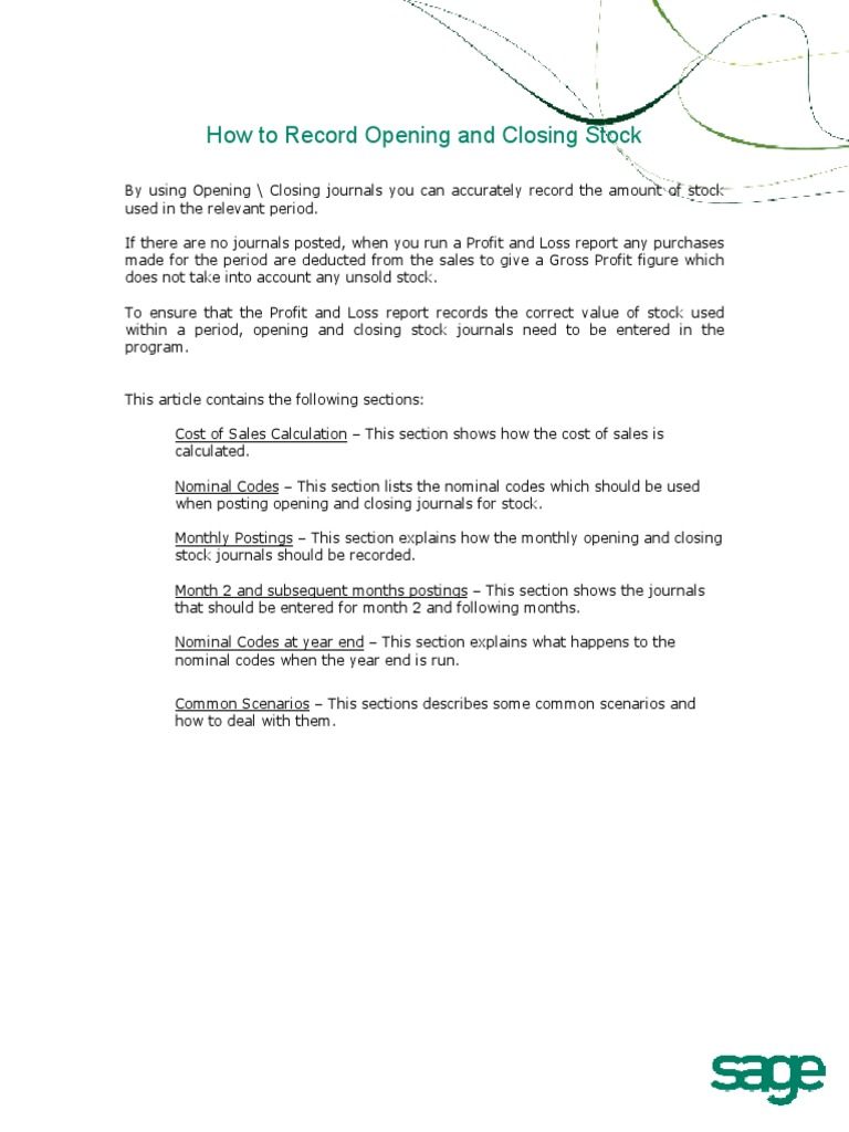 Recording Opening and Closing Stock | PDF | Debits And Credits | Cost ...