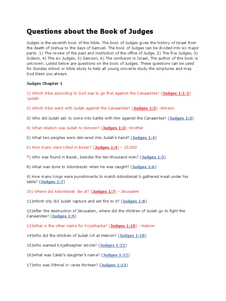 Judges Bible Study Questions | PDF | Samson | Book Of Judges