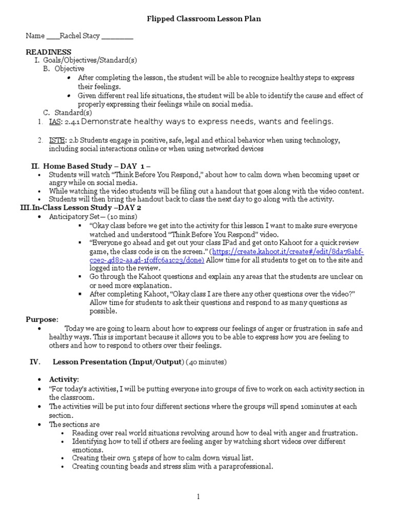 Edu 200 Flipped Classroom Lesson Plan Template | PDF | Lesson Plan ...
