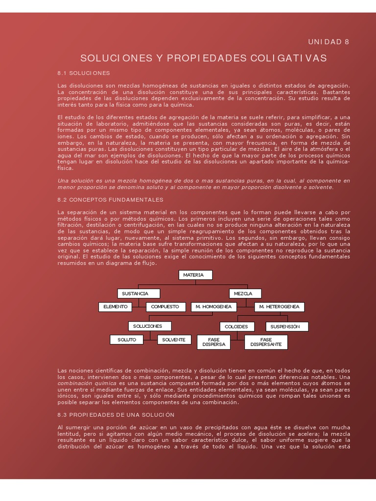 Soluciones y Propiedades Coligativas | PDF | Solubilidad | Mezcla