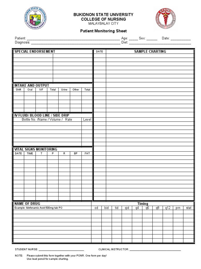 BSU Patient Monitoring Sheet | PDF | Wellness