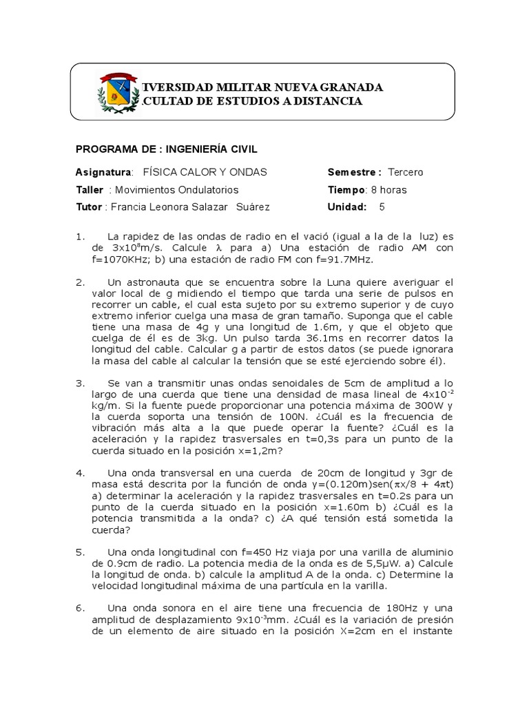 Taller 5 Calor y Ondas Ejercicios | PDF | Olas | Frecuencia