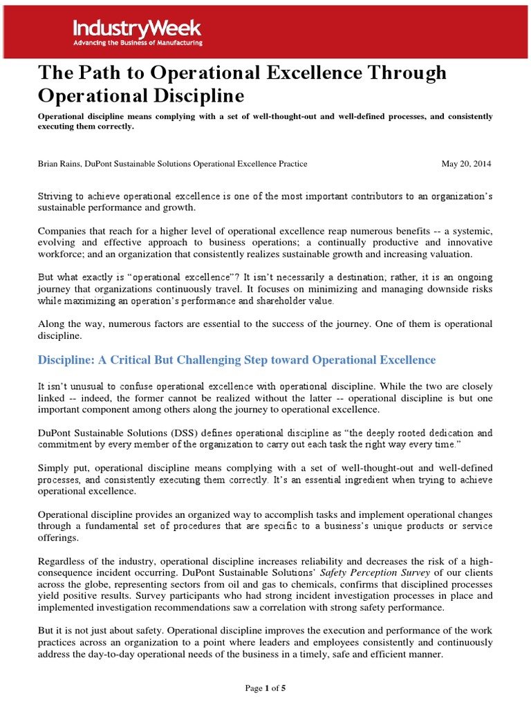 Operational Discipline for Excellence | PDF | Leadership | Reliability ...