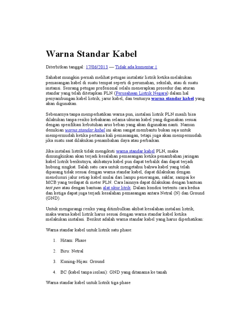 Warna Standar Kabel | PDF