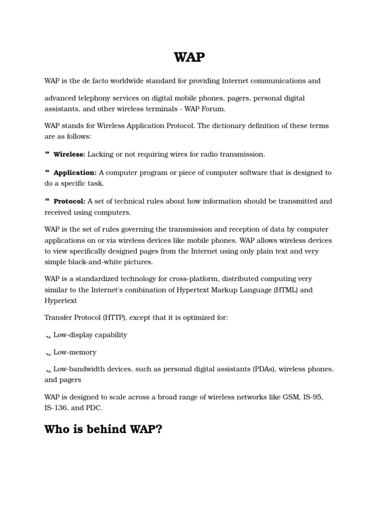 Who Is Behind WAP?: Wireless: Application | PDF | Technology & Engineering