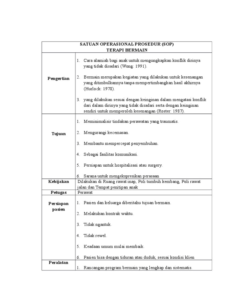 Sop Terapi Bermain | PDF