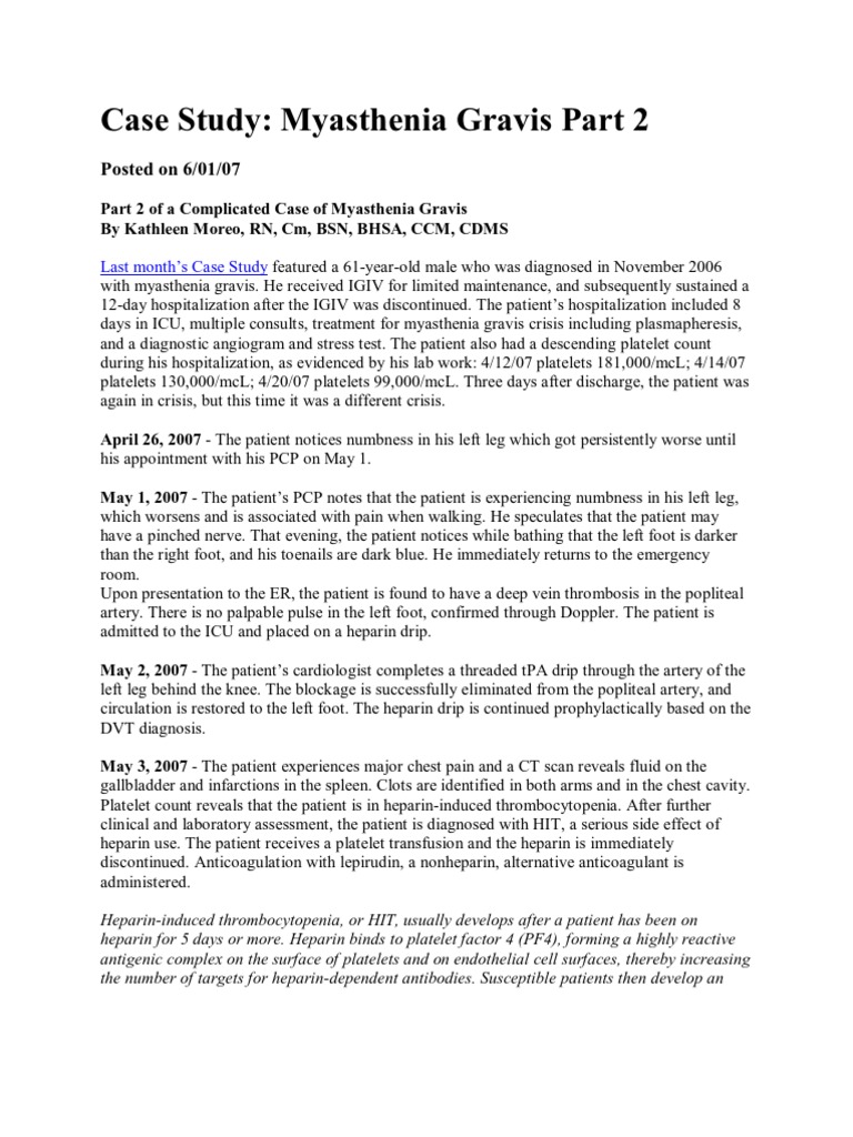 Myasthenia Gravis Case Study 2 | PDF | Hematology | Medicine