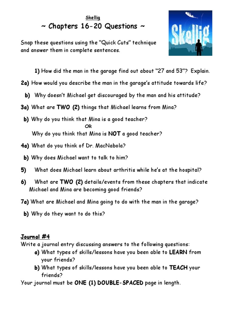 Skellig - Chapters 16-20 Questions | PDF | Learning | Behavior Modification