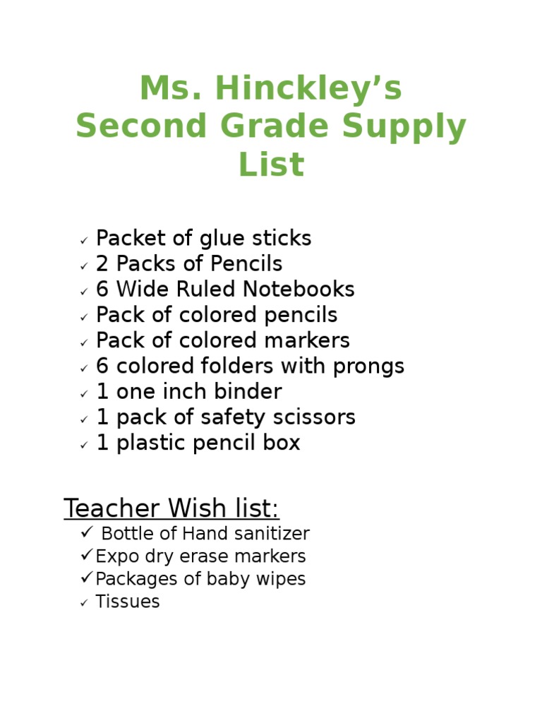 Ms. Hinckley's Second Grade Supply List | PDF