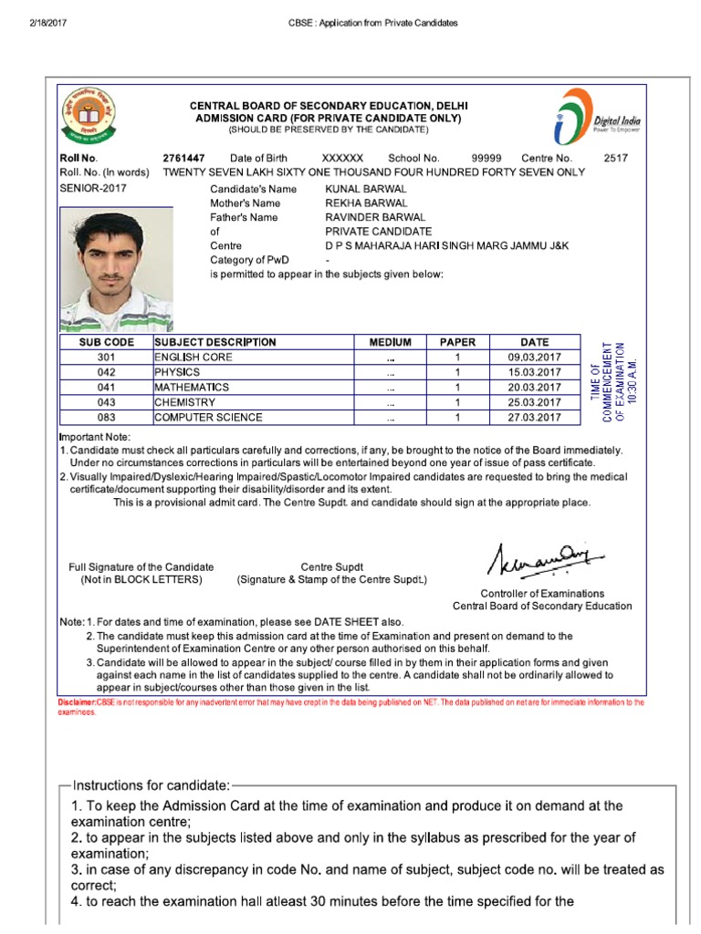 CBSE - Application From Private Candidates | PDF