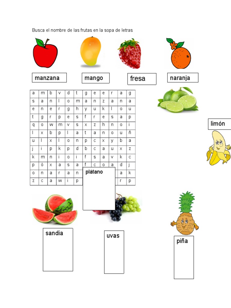 Sopa de letras: Nombres de frutas | PDF | Artes del Lenguaje y Comunicación