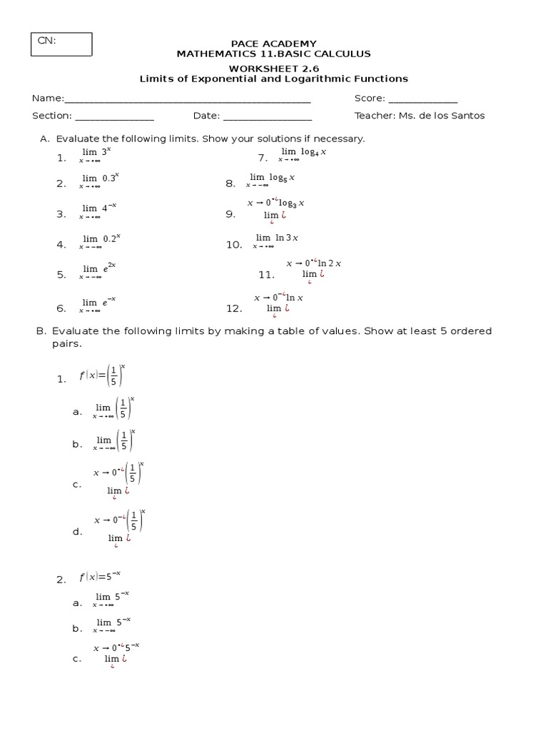 Math 11 BasCal WS2.6 | PDF | Logarithm | Combinatorics