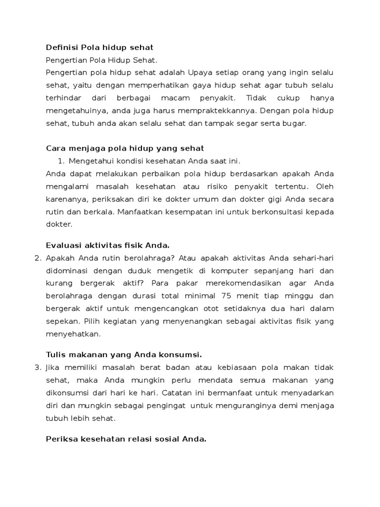 Definisi Pola Hidup Sehat | PDF