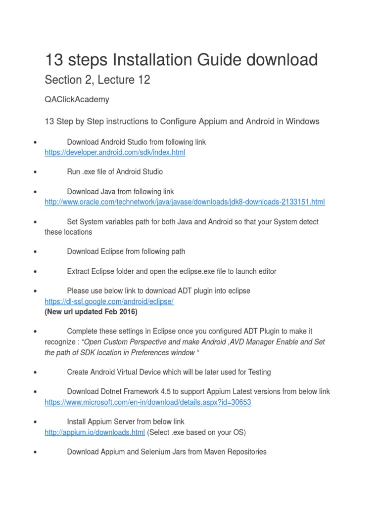 13 Steps Installation Guide Download: Section 2, Lecture 12 | PDF
