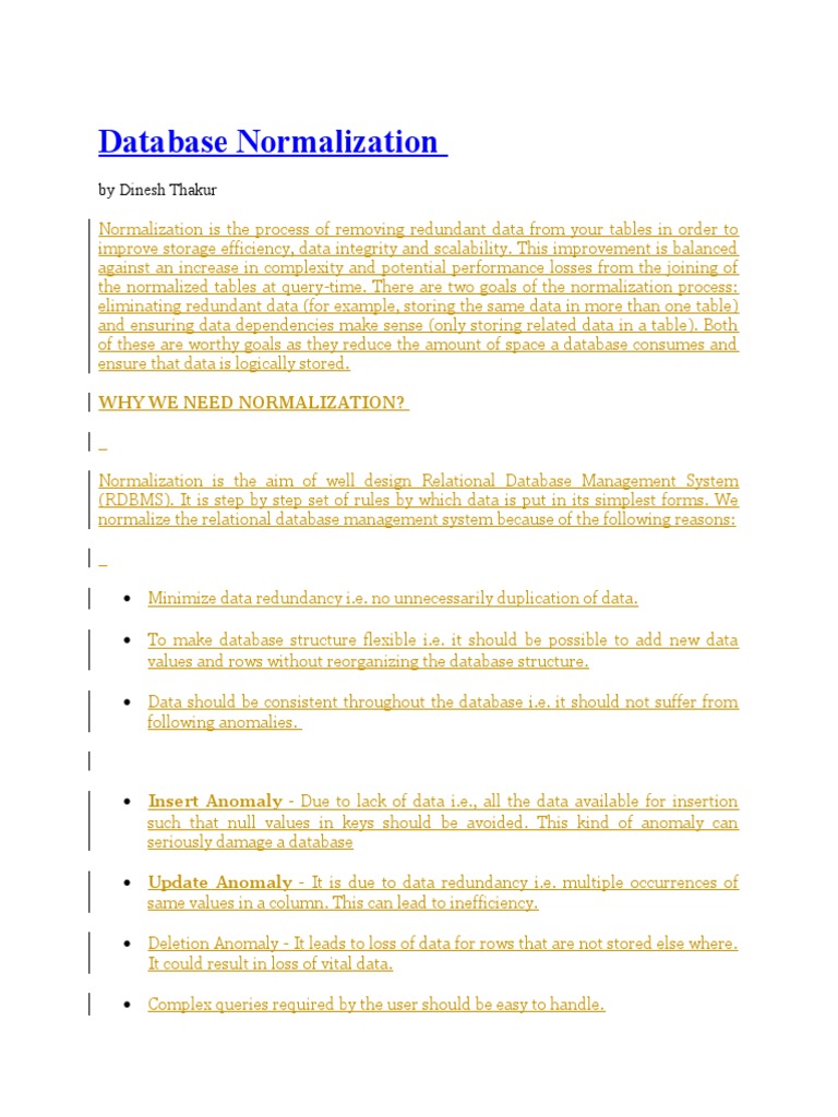 Database Normalization | PDF | Databases | Relational Database Database Normalization | PDF | Databases | Relational Database