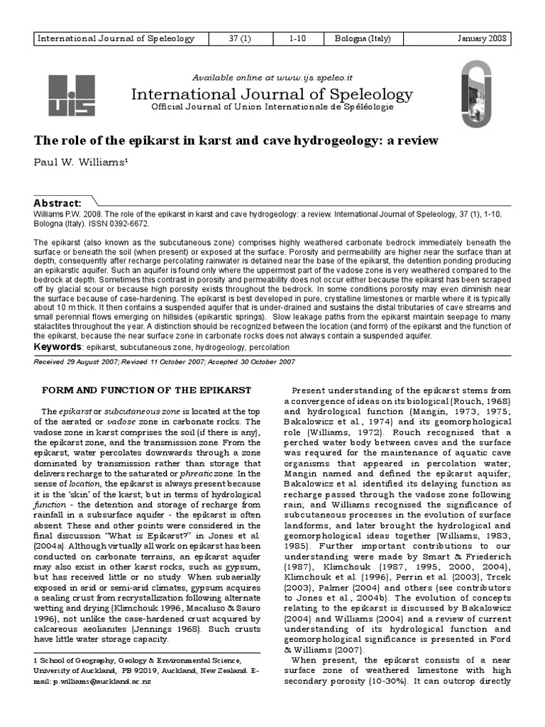 Epikarst's Role in Karst Hydrogeology | PDF | Aquifer | Cave