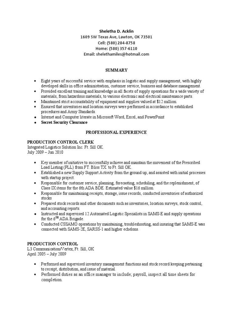 Logistics and Supply Management Resume | PDF | Inventory | Logistics