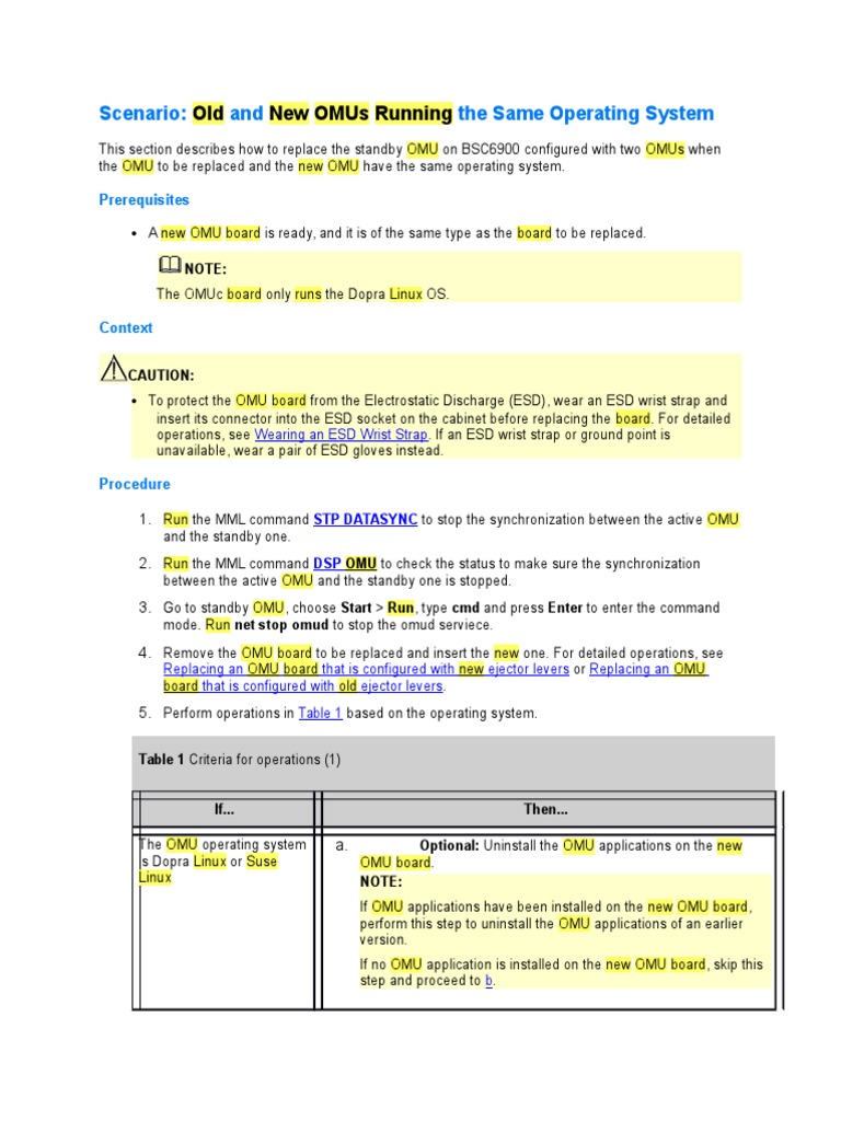 Standby OMU Replacement Guide | PDF | Installation (Computer Programs ...