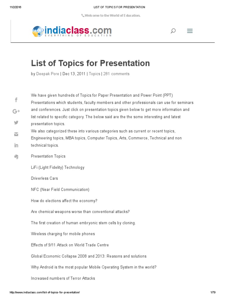 Comprehensive Presentation Topics List | PDF | Radio Frequency ...