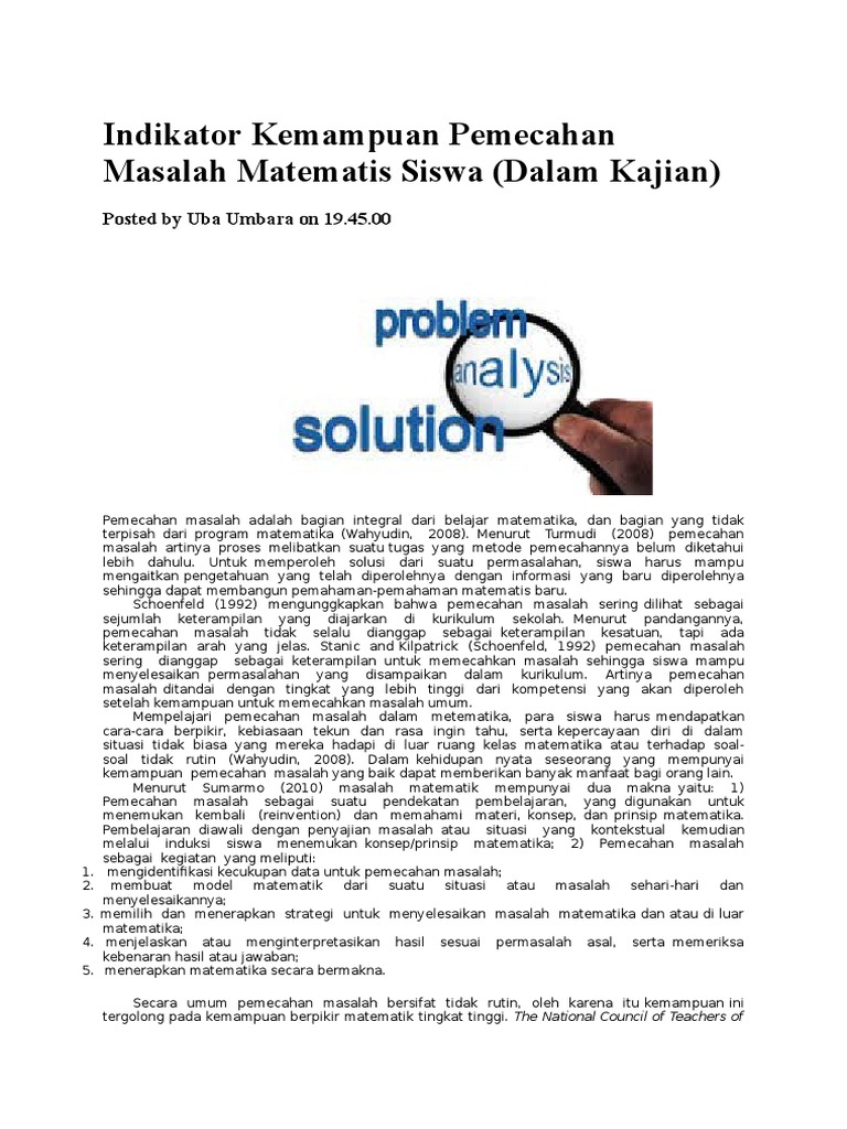 Indikator Kemampuan Pemecahan Masalah Matematis Siswa | PDF