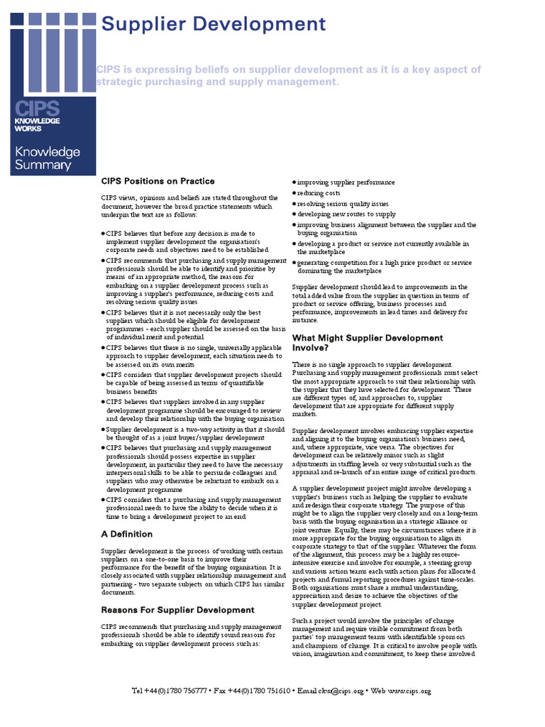 Supplier Development PDF | PDF | Supply Chain | Strategic Management