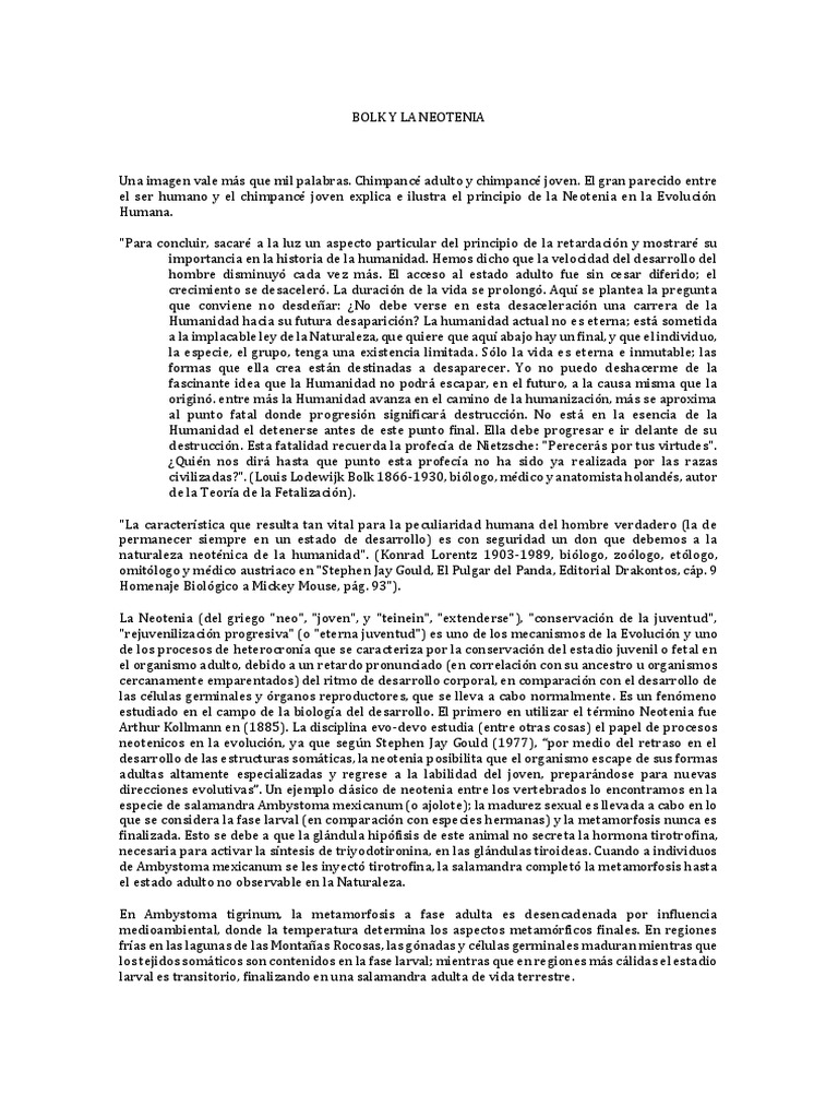 Neotenia: Evolución y Rasgos Humanos | PDF | Science | Biología