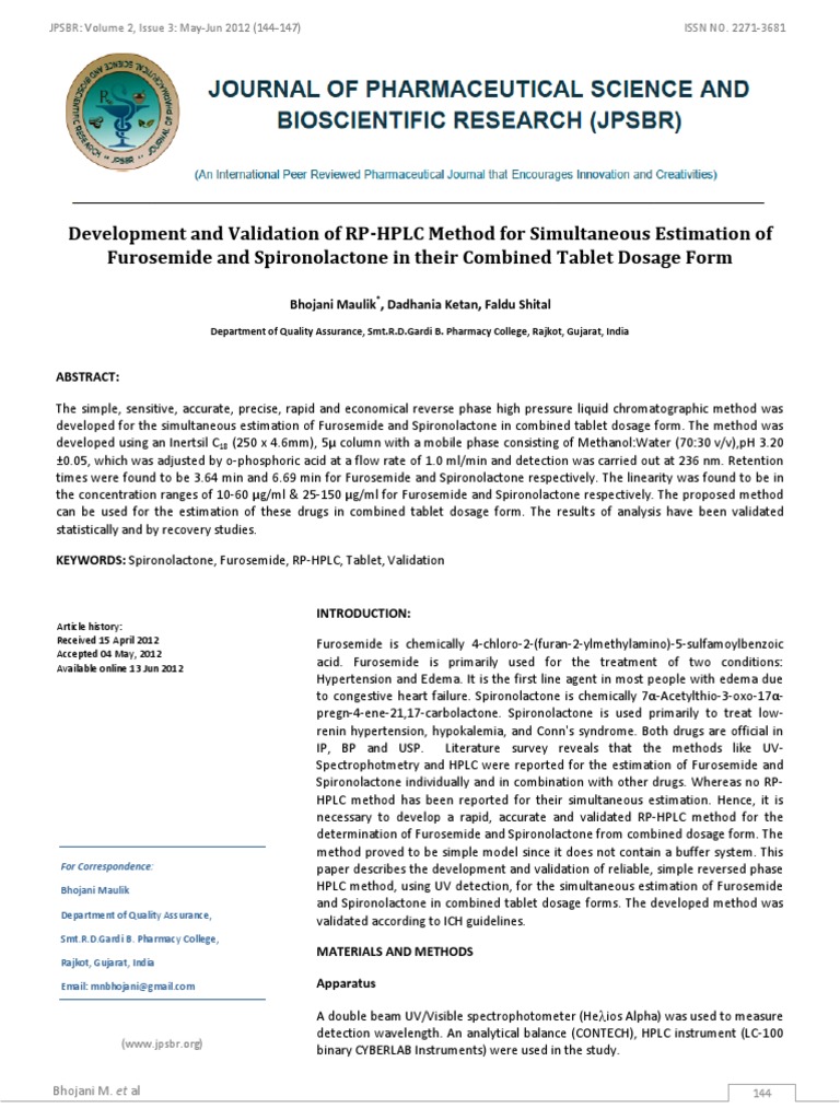 Development and Validation of RP-HPLC Method For Simultaneous ...
