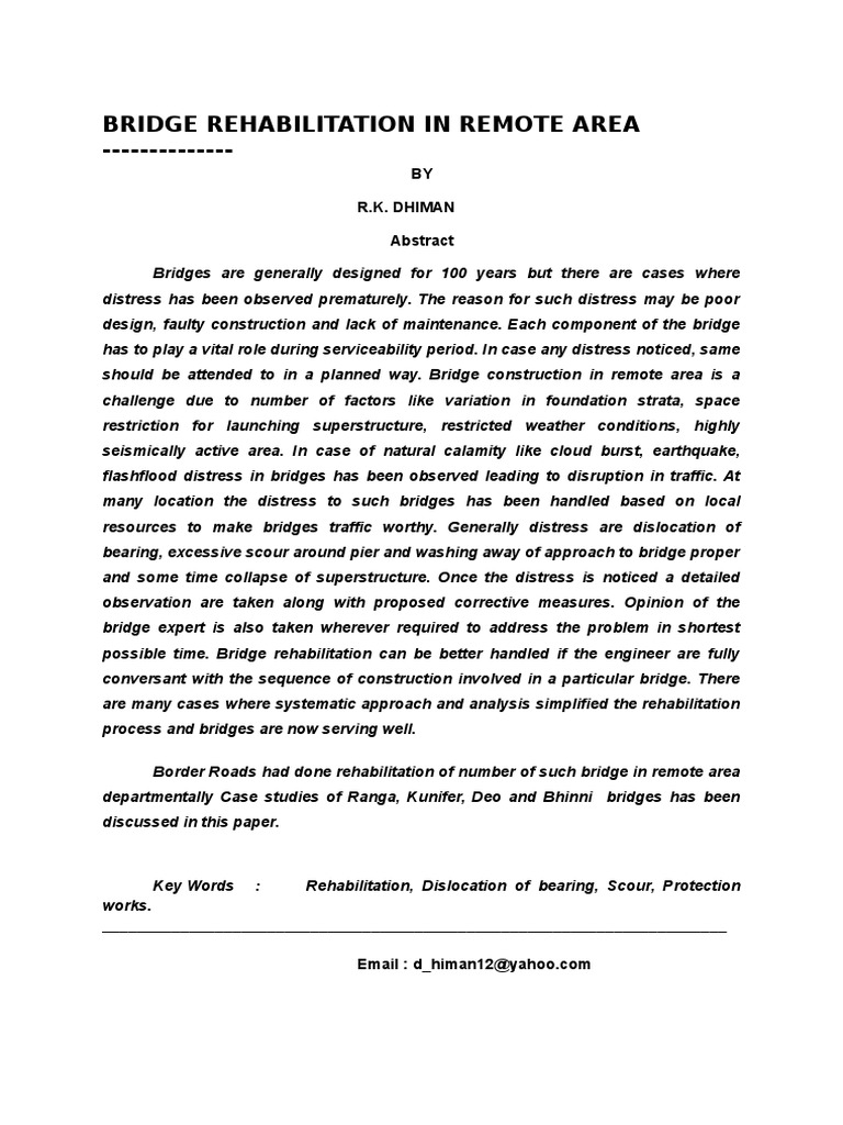Bridge Rehabilitation in Remote Area | PDF | Deep Foundation | Bridge