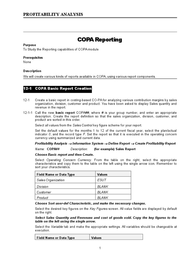 Design of COPA Report | PDF | Profit (Accounting) | Revenue